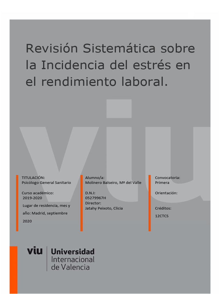 María Del Valle Molinero - TFM - 080920 | PDF | Estrés (biología ...