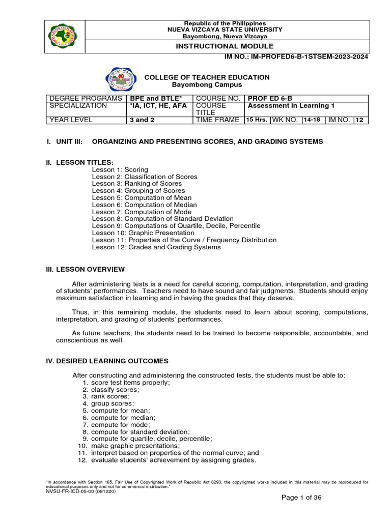 AL1 Module12 Scoring To Grading | PDF | Median | Mean