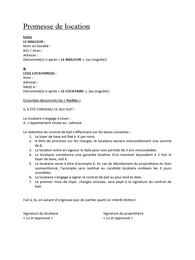 Modèle de promesse de location gratuite | PDF