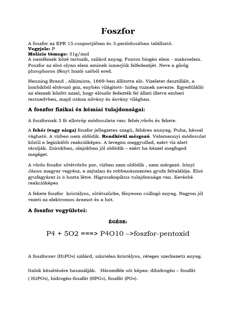 Foszfor - Kémia | PDF