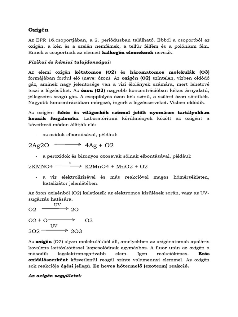 Oxigén - Kémia | PDF