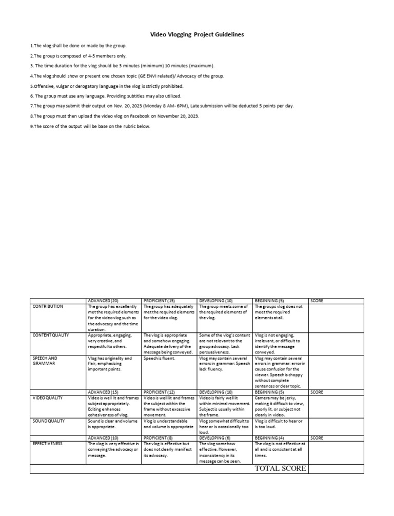 Vlog Project Guidelines for Students | PDF | Communication | Human ...