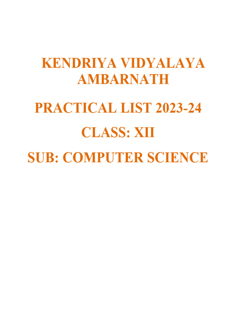 Practical List Xii Cs 2023-24 | Download Free PDF | Computer File | Databases