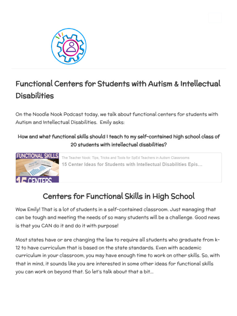 Functional Centers in Self-Contained Classrooms | PDF | Special ...