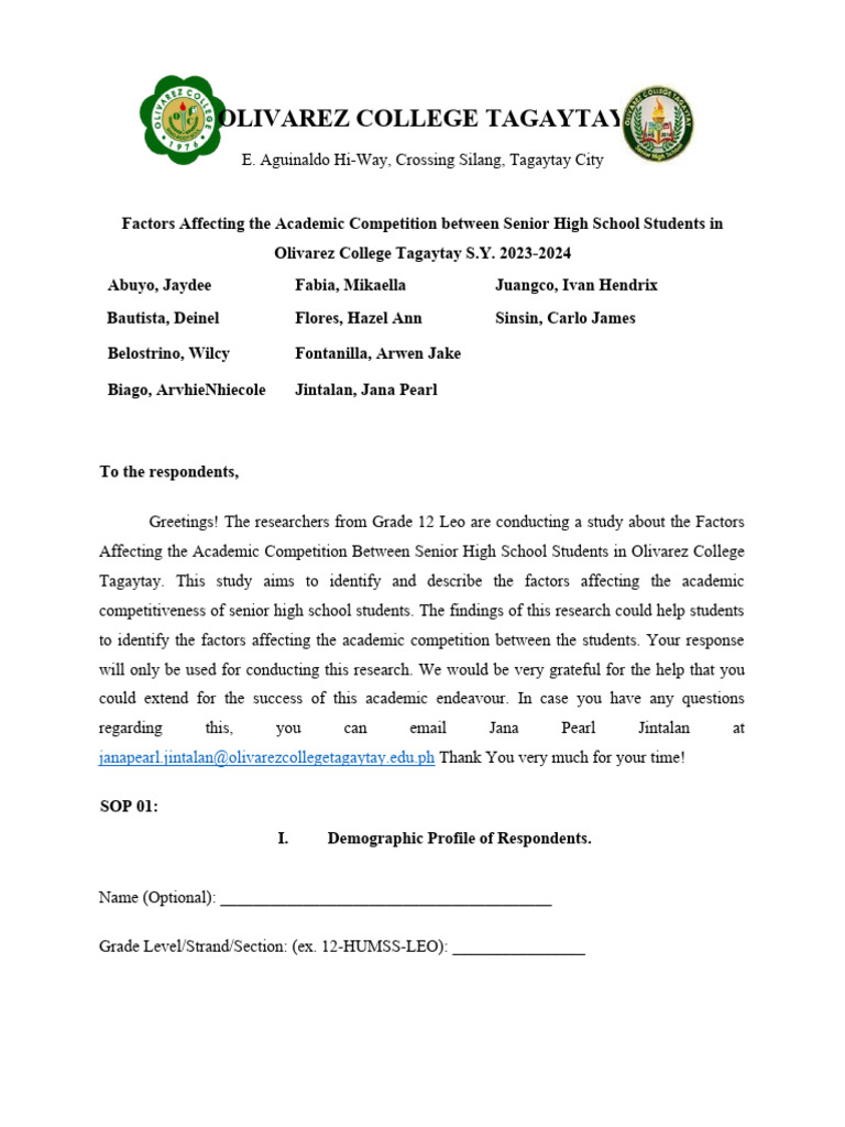 Survey Questionnaire GRP3-3 | PDF | Social Psychology | Psychological ...