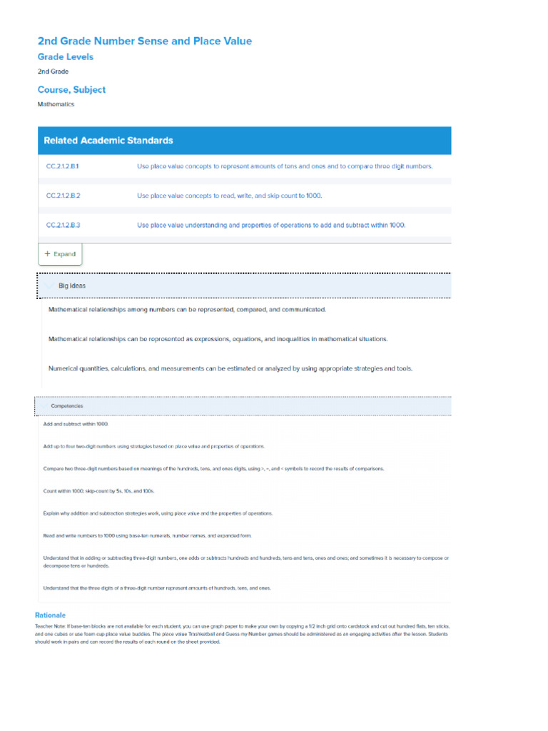 Place Value Lesson Plan in Detail | PDF