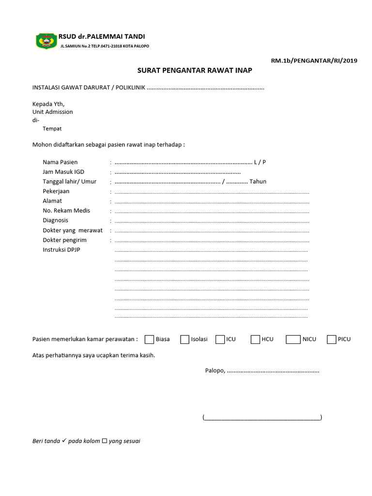 RM.1b PENGANTAR RAWAT INAP | PDF