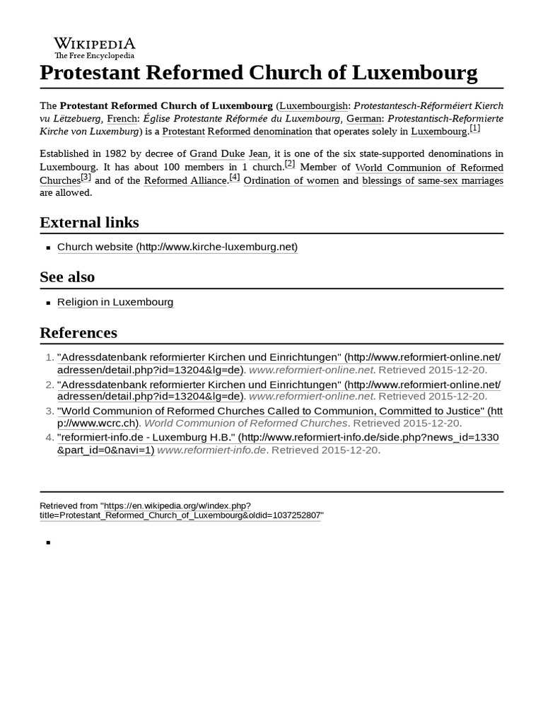 Protestant Reformed Church of Luxembourg | PDF