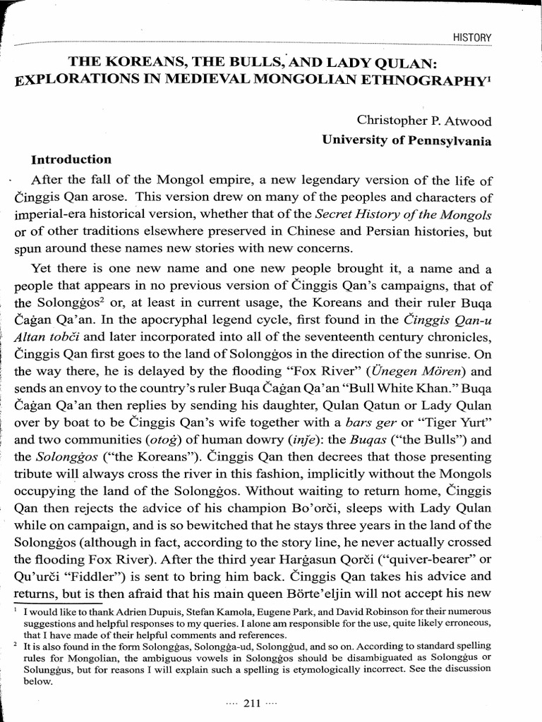 The Koreans The Bulls and Lady Qulan Exp | PDF | Korea | Genghis Khan