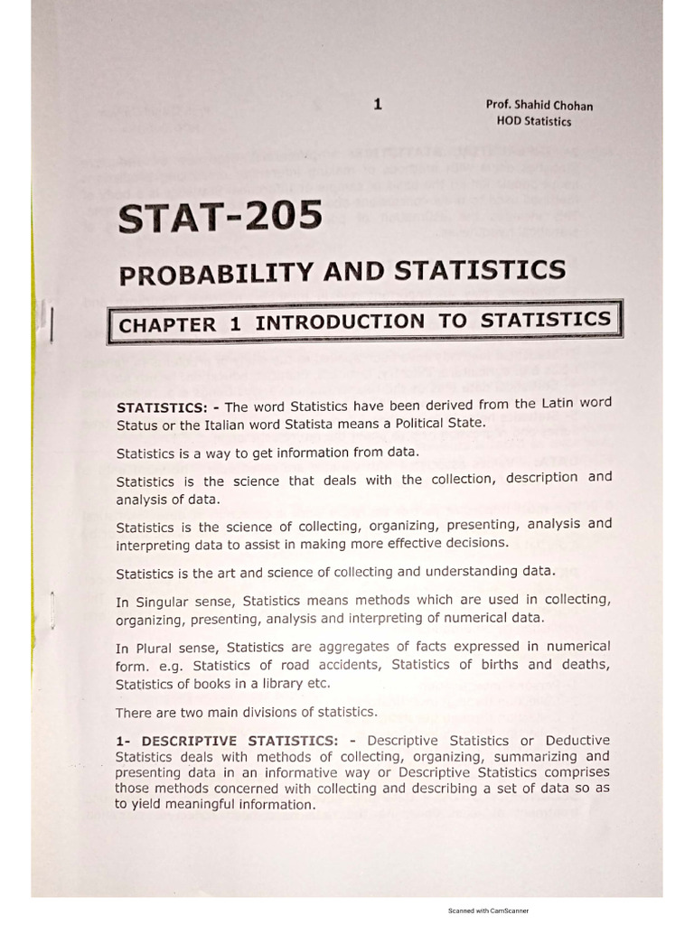 Stat 205 Notes 1 | PDF