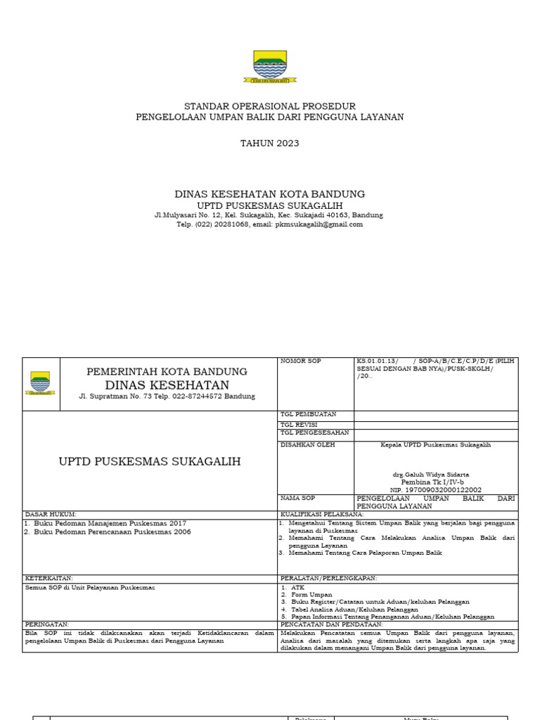 SOP Pengelolaan Umpan Balik Dari Pengguna Layanan | PDF