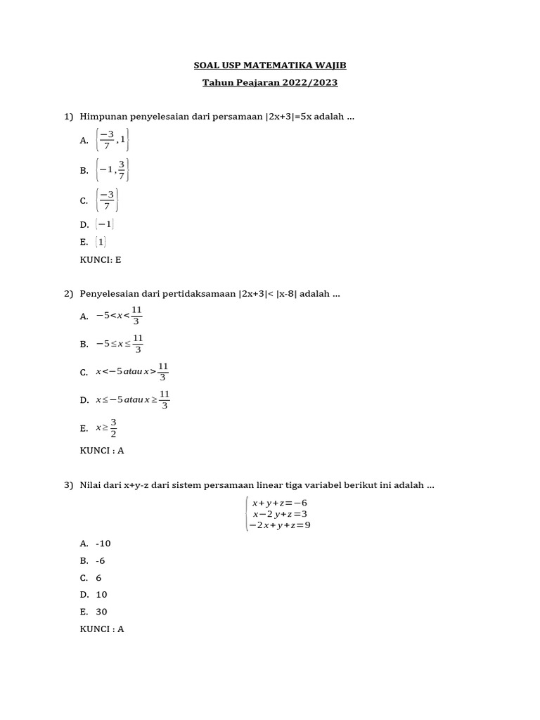 (Fixed) Soal Matematika Wajib - 090234 | PDF