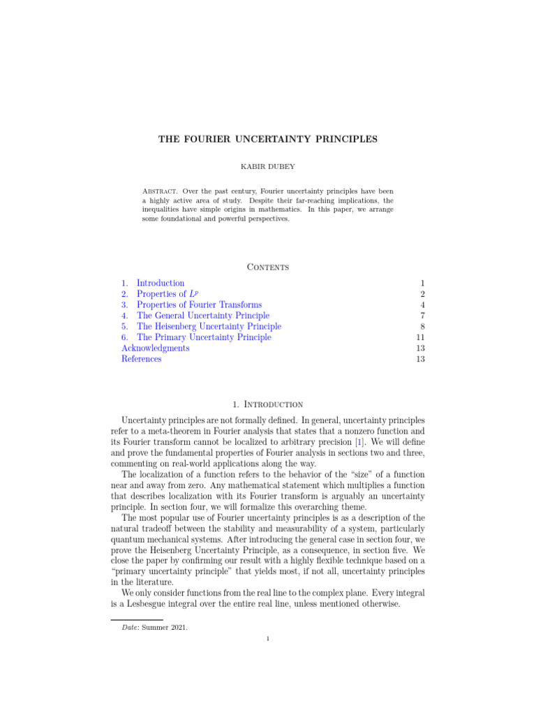 Dubey | PDF | Uncertainty Principle | Fourier Transform