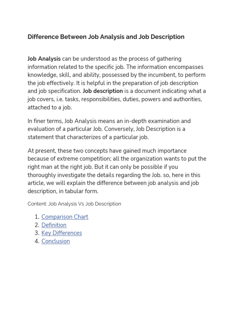 Difference Between Job Analysis and Job Description: Job Analysis Can ...