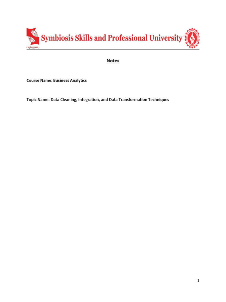 Data Cleaning Integration And Data Transformation Techniques Pdf