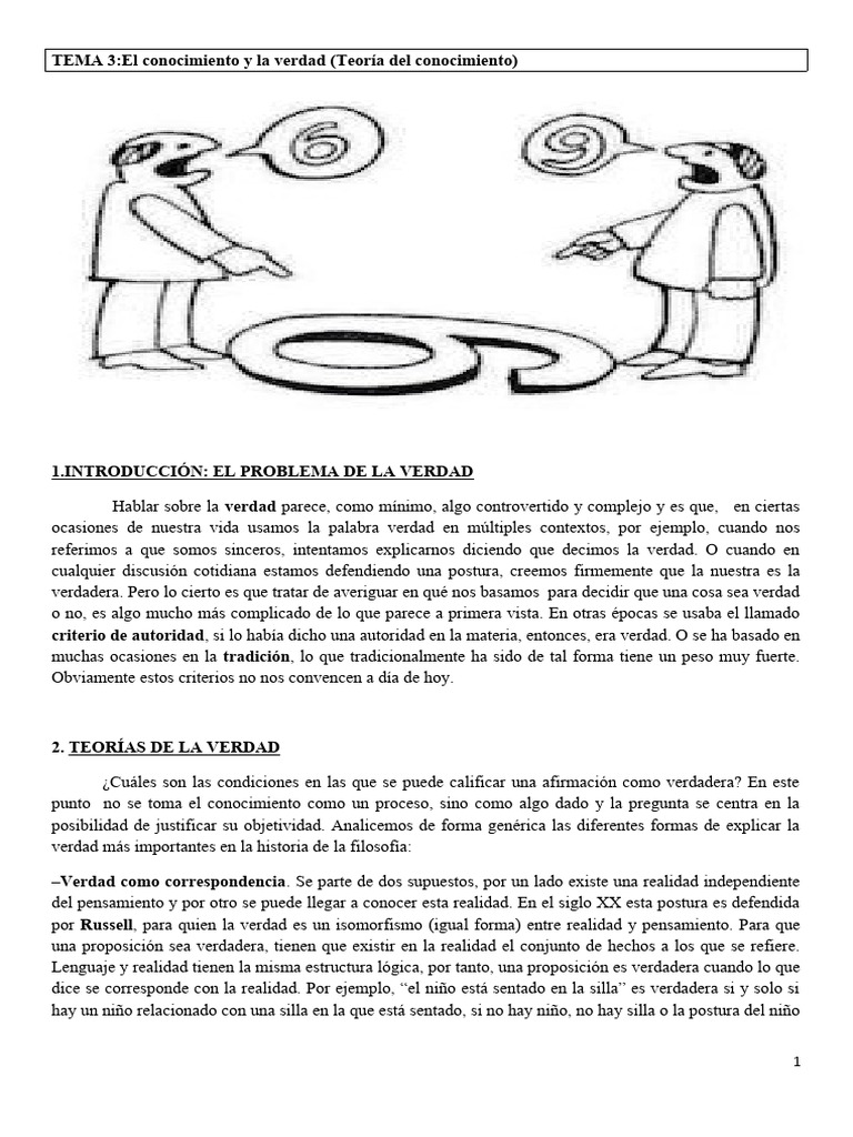 Tema 3 - Teoria Del Conocimiento Filosofía | PDF | Verdad | Conocimiento