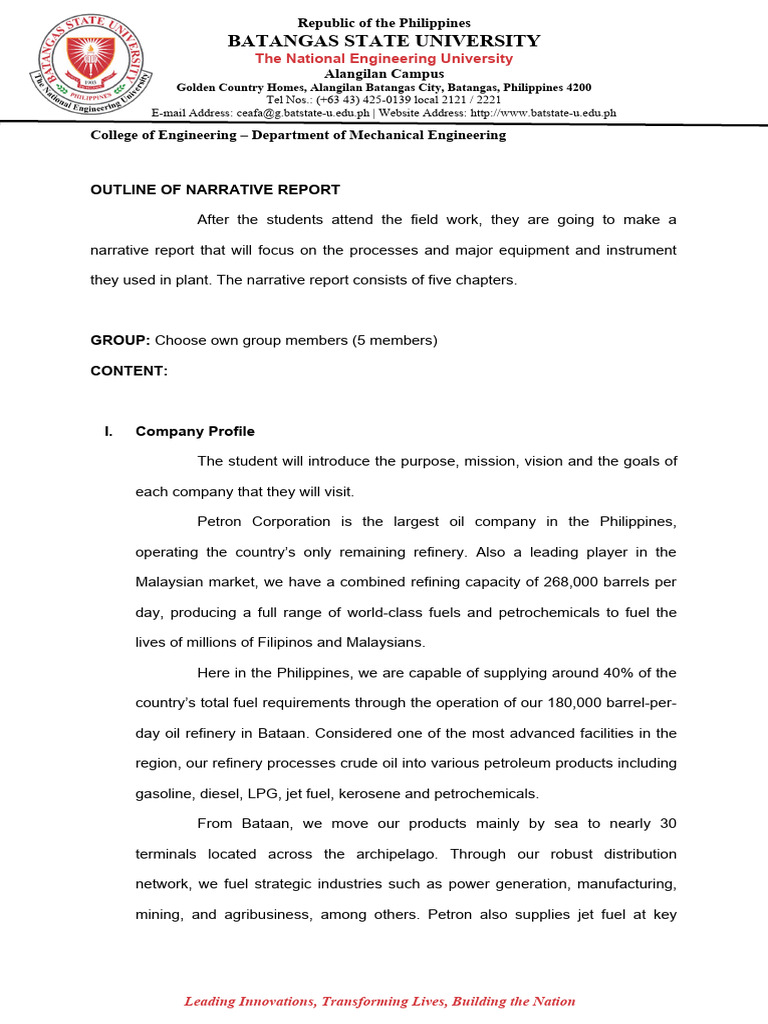Group - 9 - Narrative Report For Process Plant Engineering Plant Tour ...