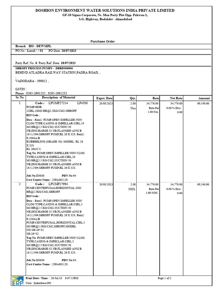 51 Shroff Pump | PDF | Pump | Invoice