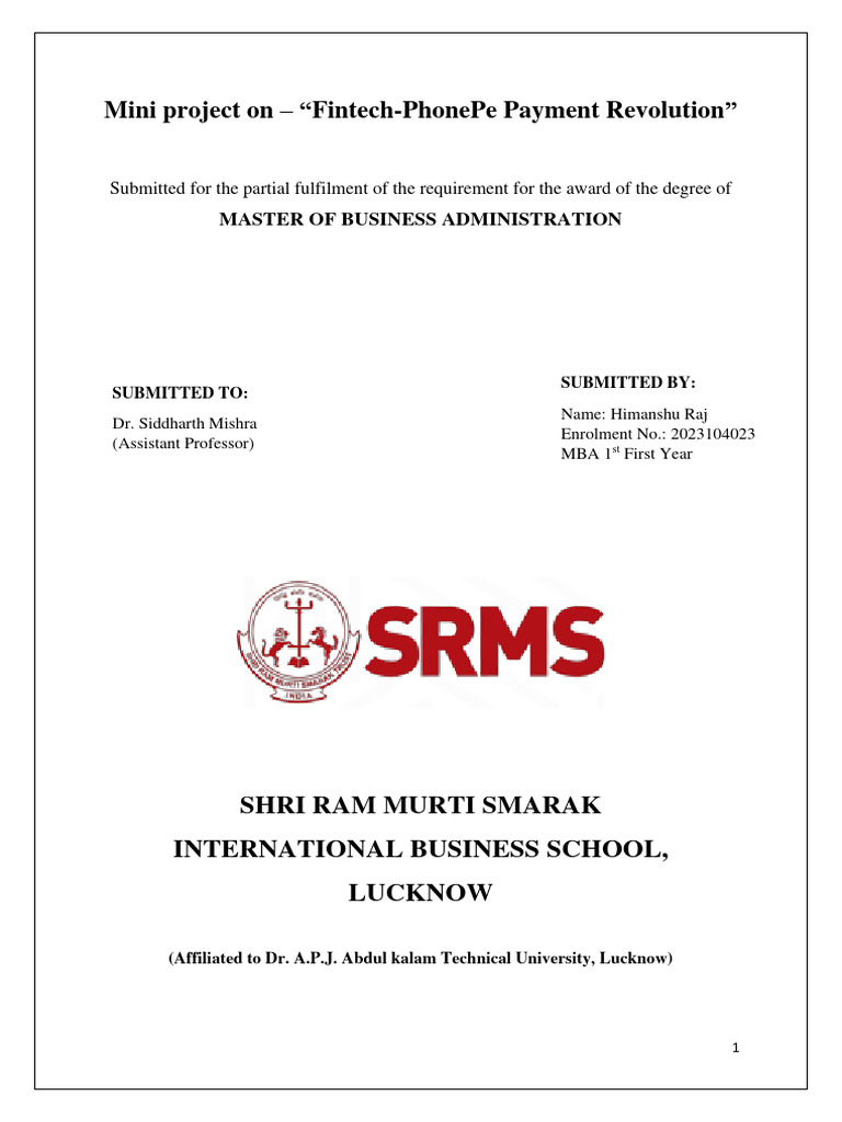 Himanshu Raj Mini Project Fintech | PDF | Credit Card | Service Industries