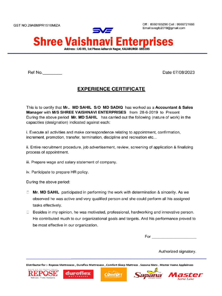 Experience Certificate PDF | PDF