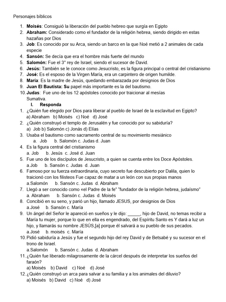 Personajes Bíblicos y sus Roles Clave | PDF | David | Moisés