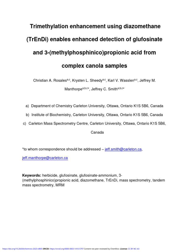 Trimethylation Enhancement Using Diazomethane TR en Di Enables Enhanced Detection of Glufosinate ...