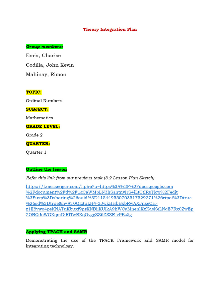 Theory Integration Plan | Download Free PDF | Learning | Teachers