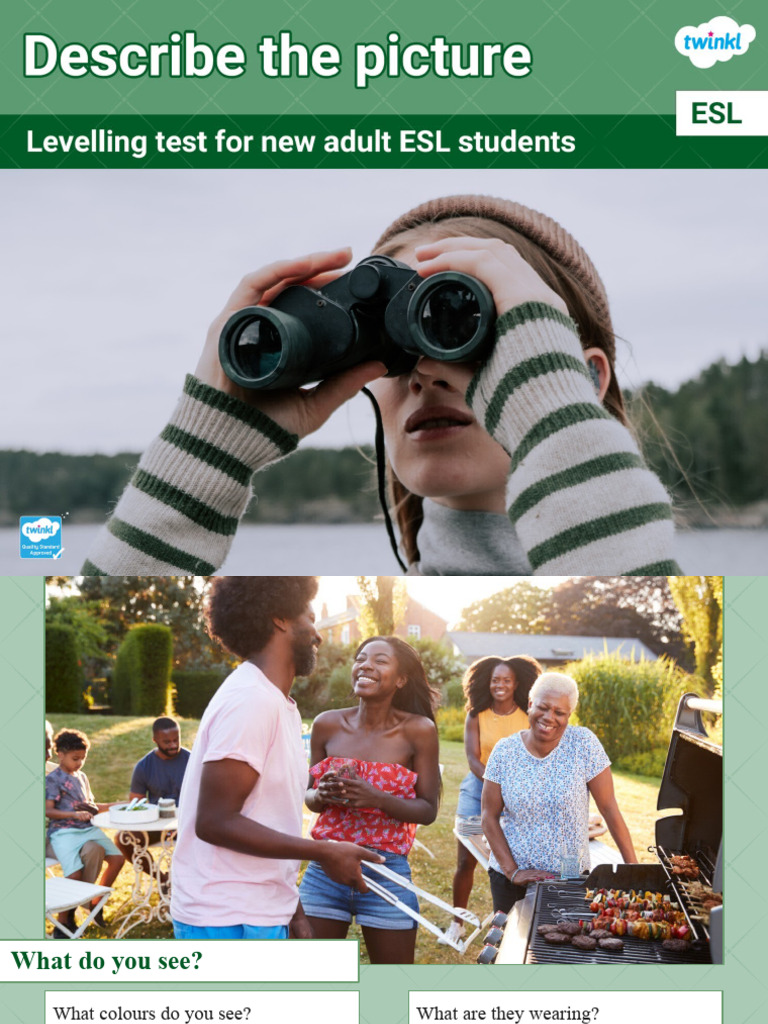 T 1694154834 Picture Description Esl Levelling Test For Adults Ver 1 | PDF