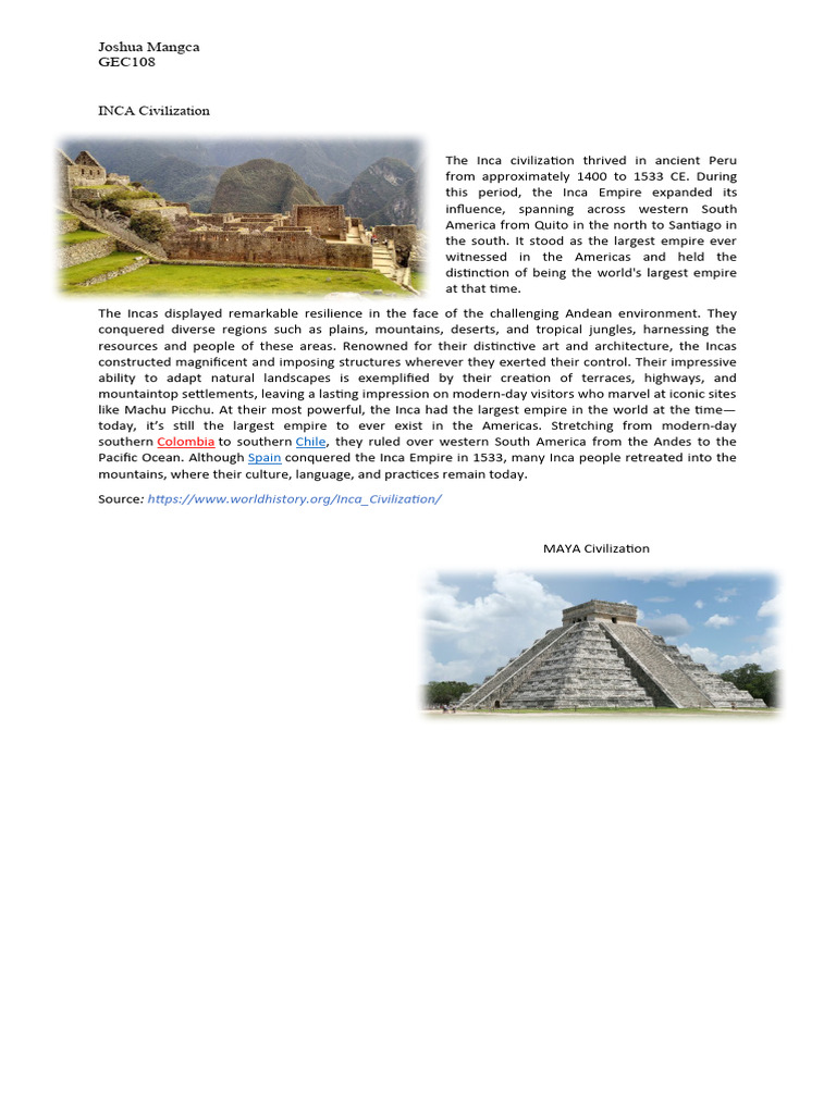 Inca Civilization: Largest Empire in S. America | PDF