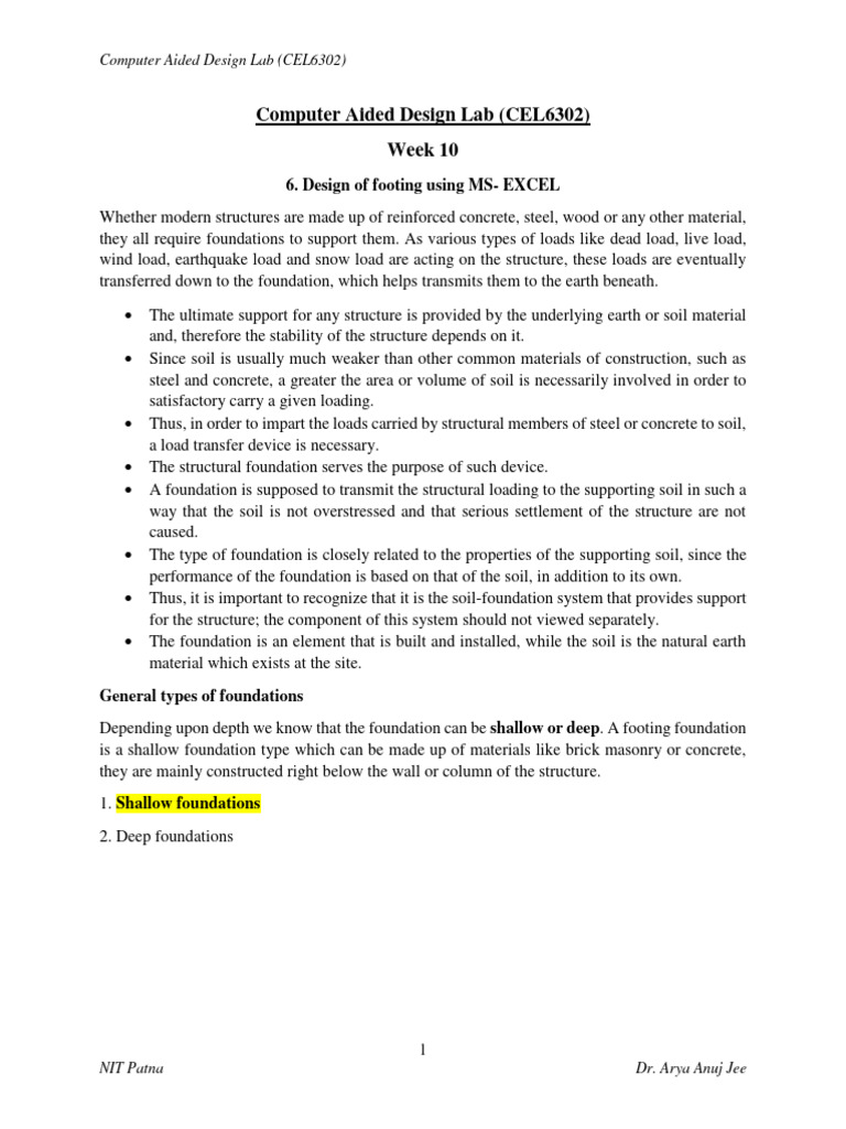 Tutorial - Week 10 - Design of Footing | PDF | Foundation (Engineering) | Deep Foundation