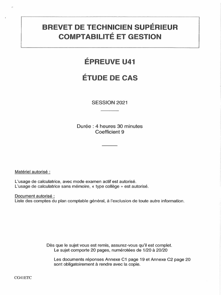 Bts CG 2021 Epreuve E41 Etude de Cas 1 | PDF