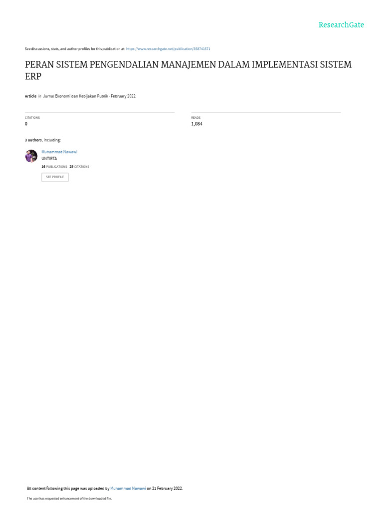 Peran Sistem Pengendalian Manajemen Dalam Implementasi Sistem ERP | PDF | Lever | Business Economics