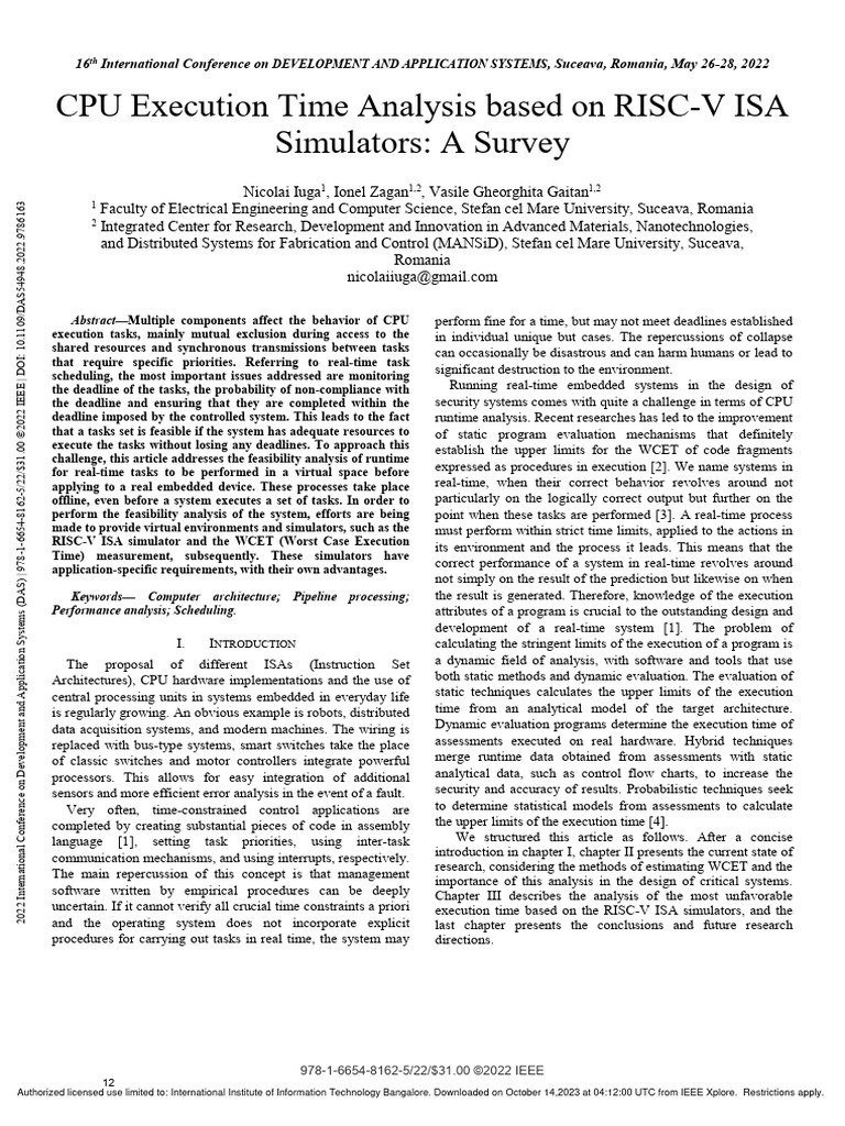 CPU Execution Time Analysis Based On RISC-V ISA Simulators A Survey | PDF | Simulation | Process ...