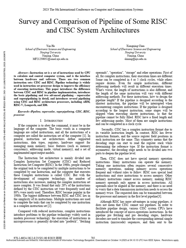 Survey and Comparison of Pipeline of Some RISC and CISC System ... Survey and Comparison of Pipeline of Some RISC and CISC System ...