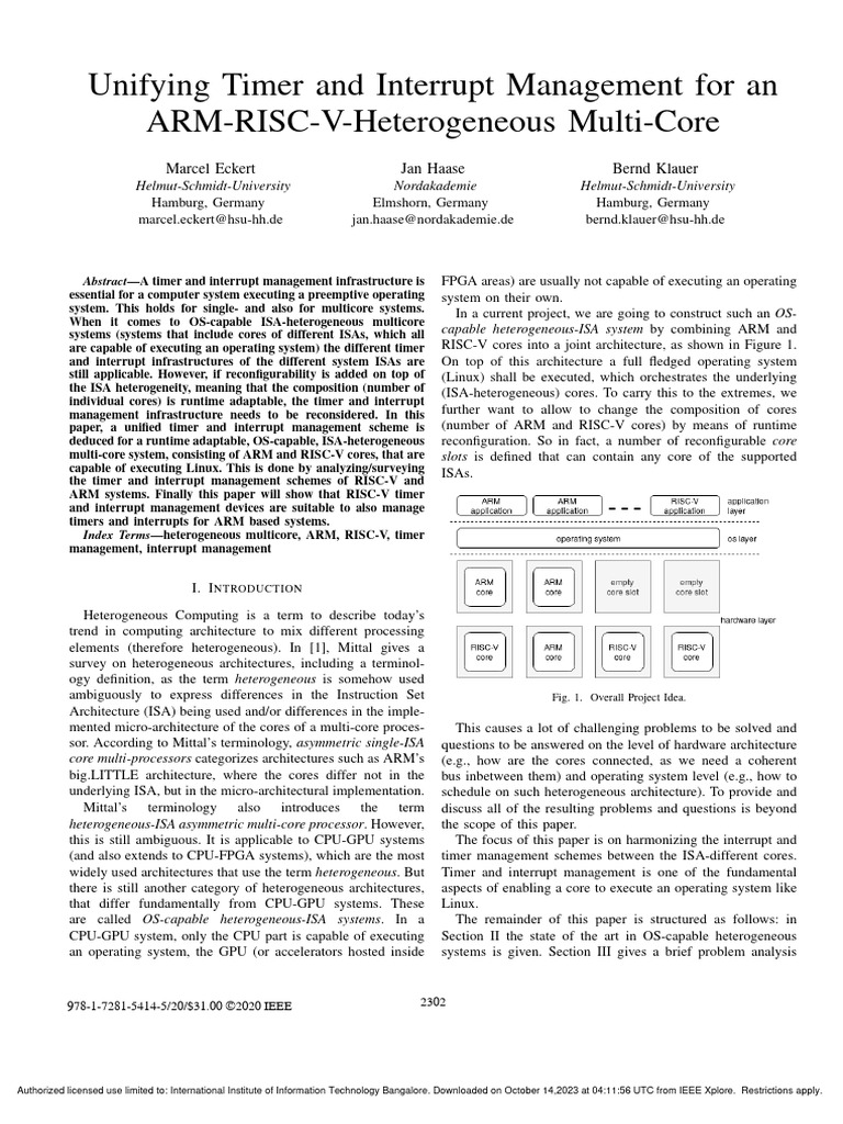 Unifying Timer and Interrupt Management For An ARM-RISC-V-Heterogeneous Multi-Core | PDF | Multi ...