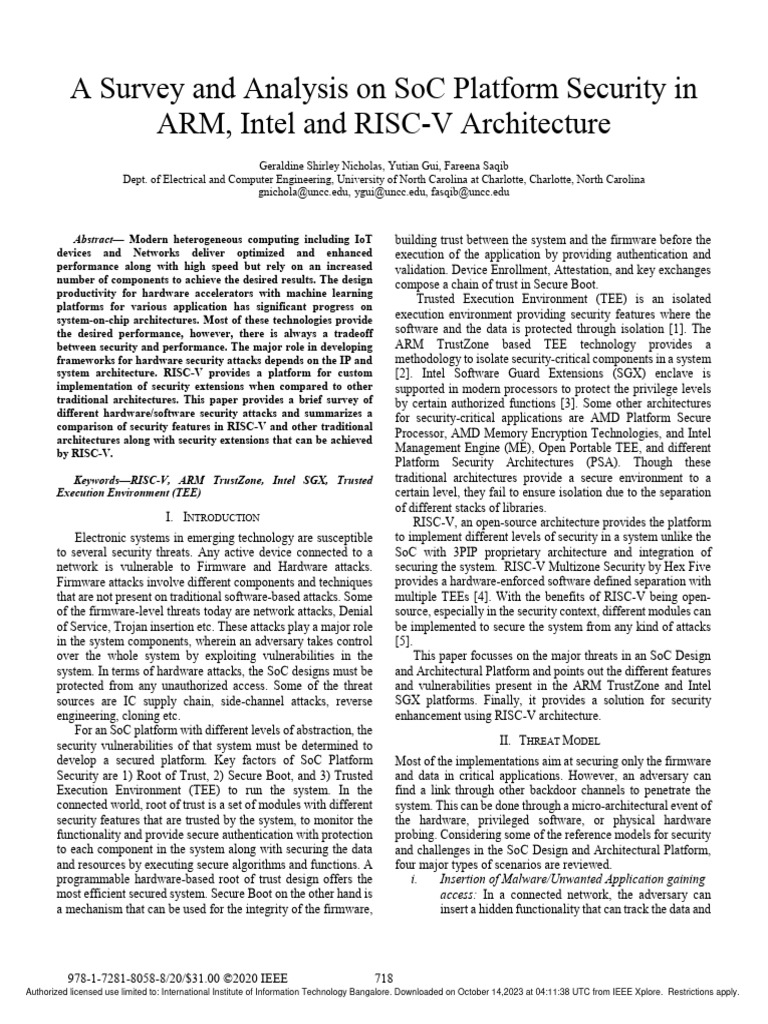 A Survey and Analysis On SoC Platform Security in ARM Intel and RISC-V Architecture | PDF ...