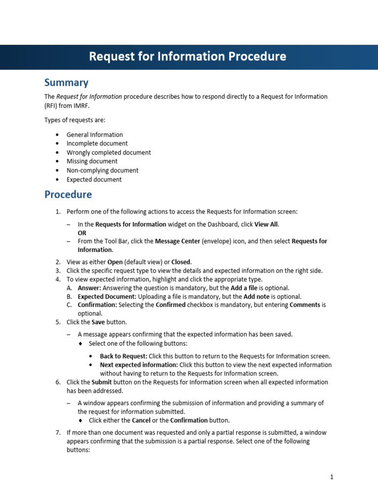 Request For Information Procedure | PDF | Request For Information ...