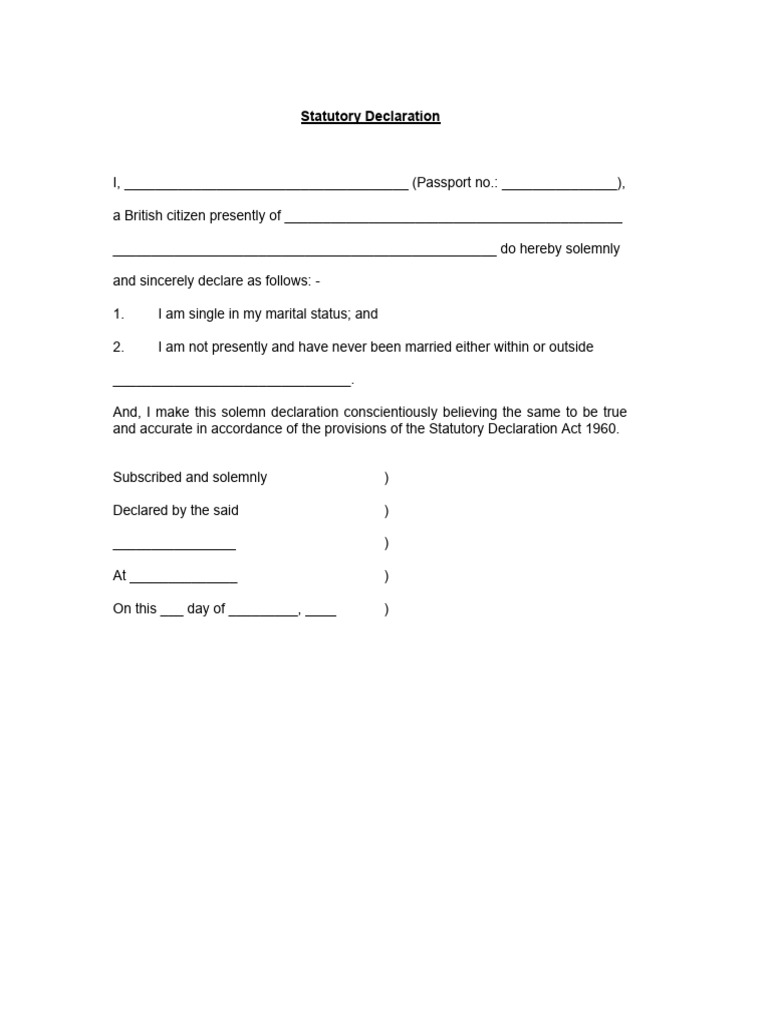 Statutory Declaration Single | PDF