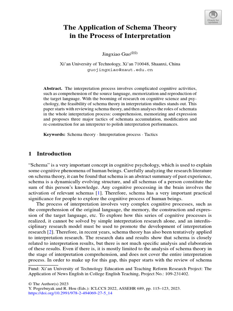 The Application of Schema Theory in The Process of Interpretation | PDF ...
