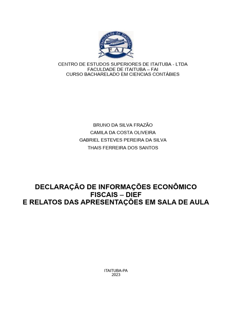 Declaração DIEF 2023: Guia Completo | PDF | Recibo | Impostos