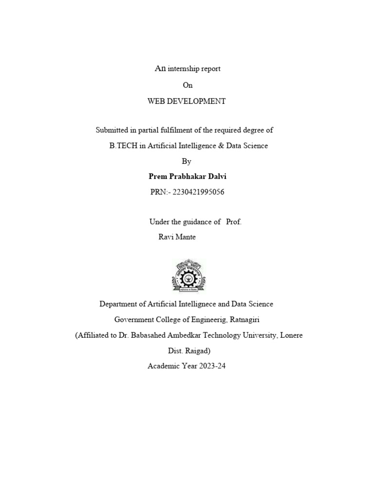 Prem Report Internship | PDF | Ajax (Programming) | World Wide Web