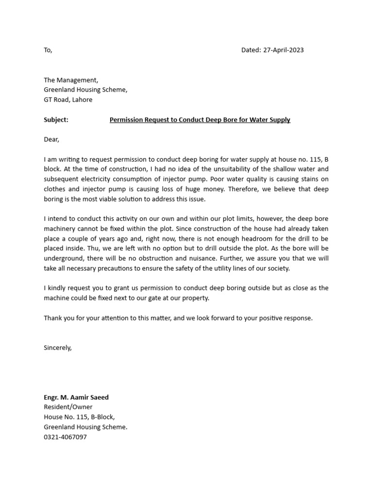 Deep Bore Request | PDF | Home & Garden