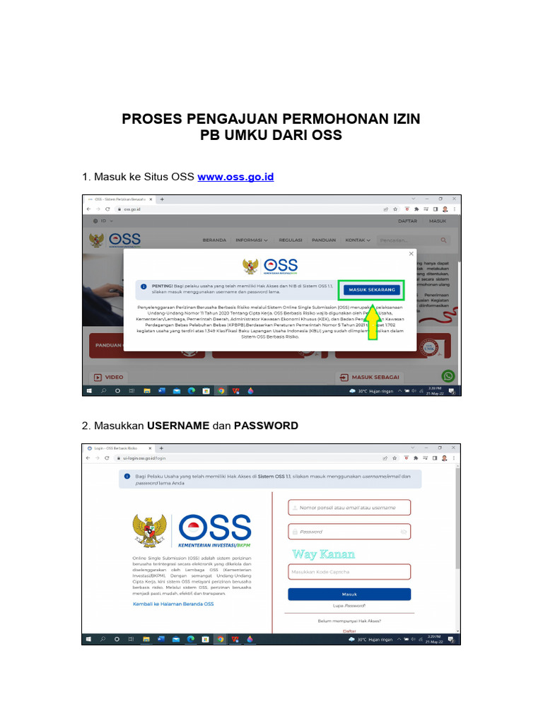 Pedoman Pengajuan Permohonan Izin Dari OSS | PDF
