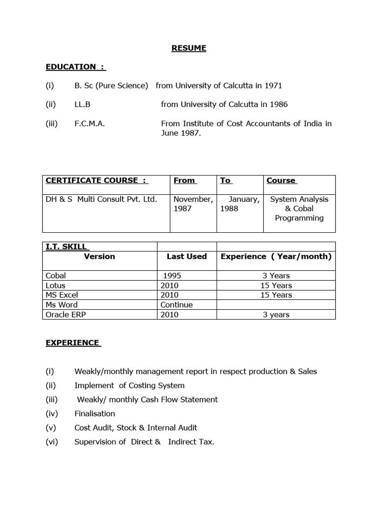 Experienced Accountant Resume | PDF | Kolkata | Business