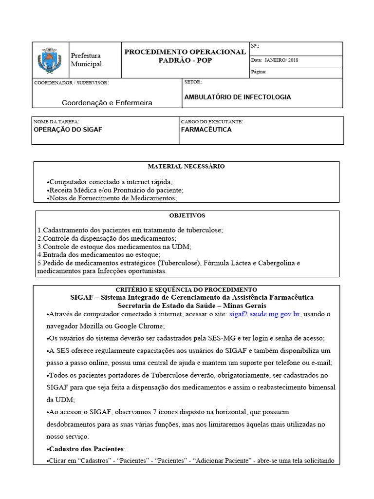Pop - Operação Do Sigaf | PDF | Farmacêutico