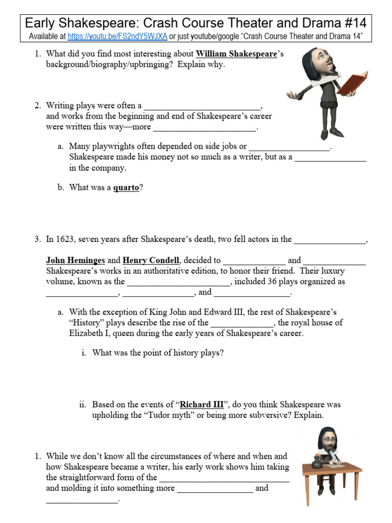Crash Course Theater and Drama 14 Early Shakespeare WS | PDF