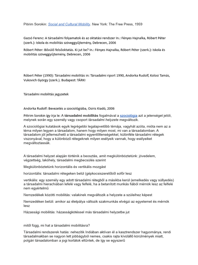 Társadalmi Mobilitás - Endrődi Csaba | PDF