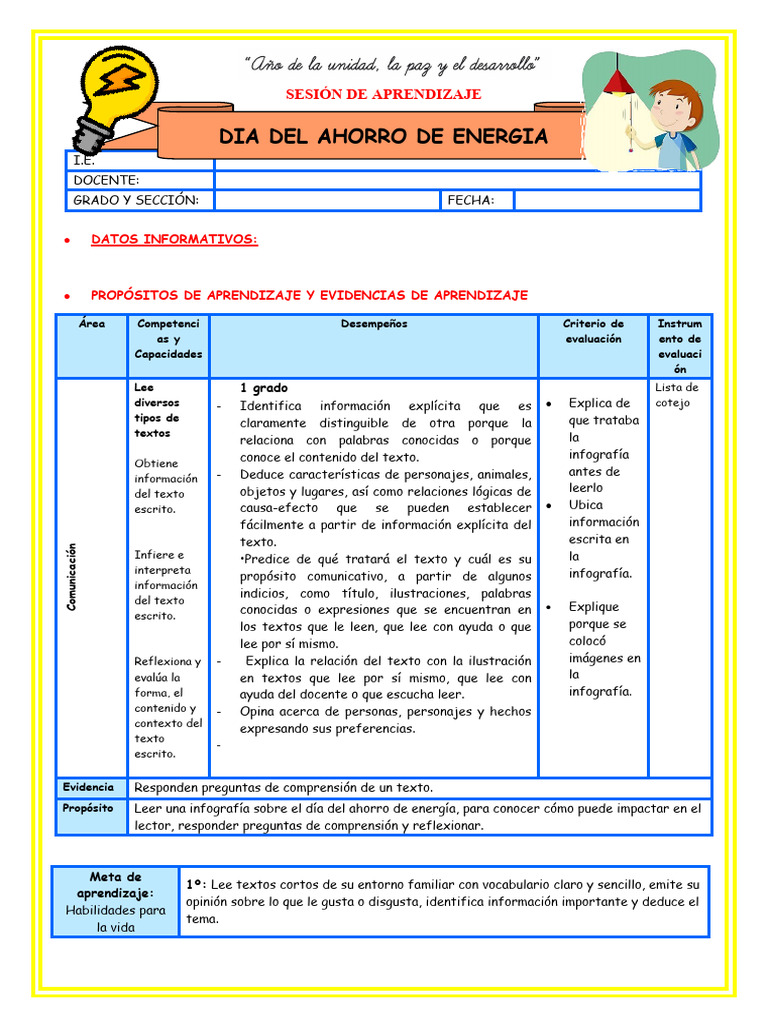 1º E10 Sesión D4 Plan Lector Dia Del Ahorro de Energia | PDF ...