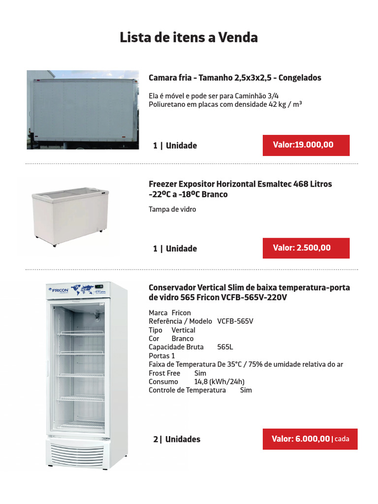 Lista de Itens | PDF | Geladeira | Materiais