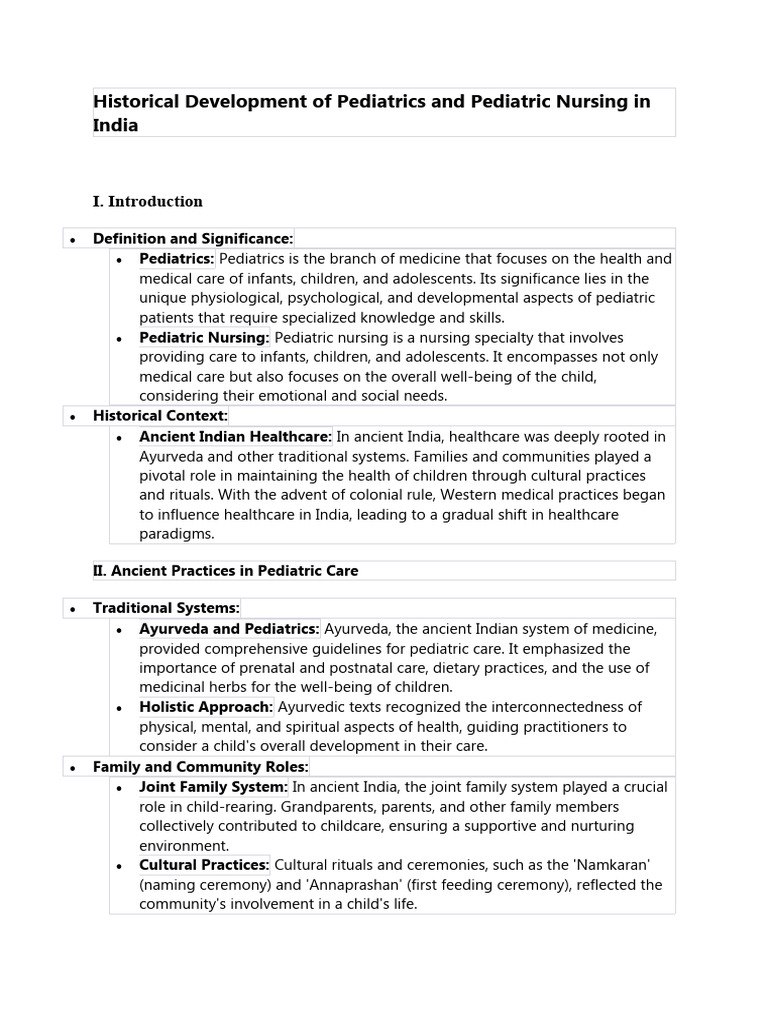 Historical Development of Pediatrics and Pediatric Nursing in India ...